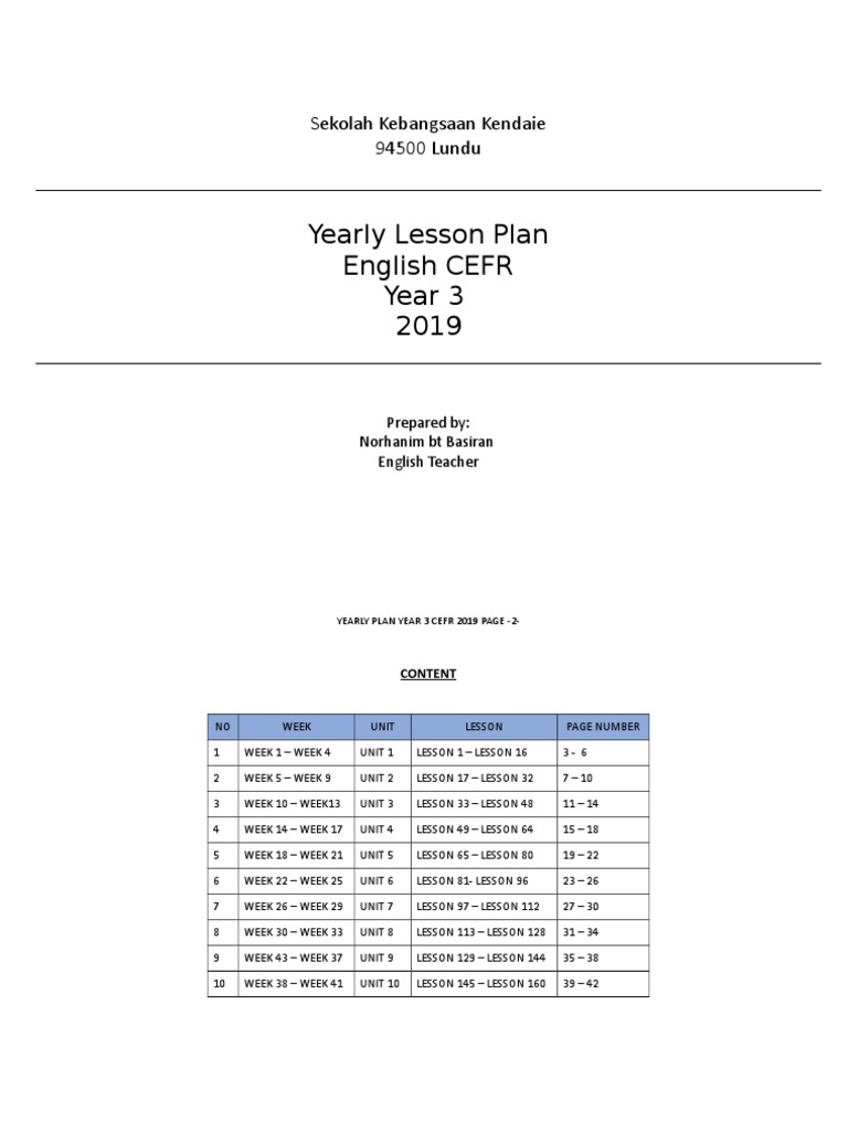Yearly Lesson Plan Year 3 | PDF | Reading (Process) | Question