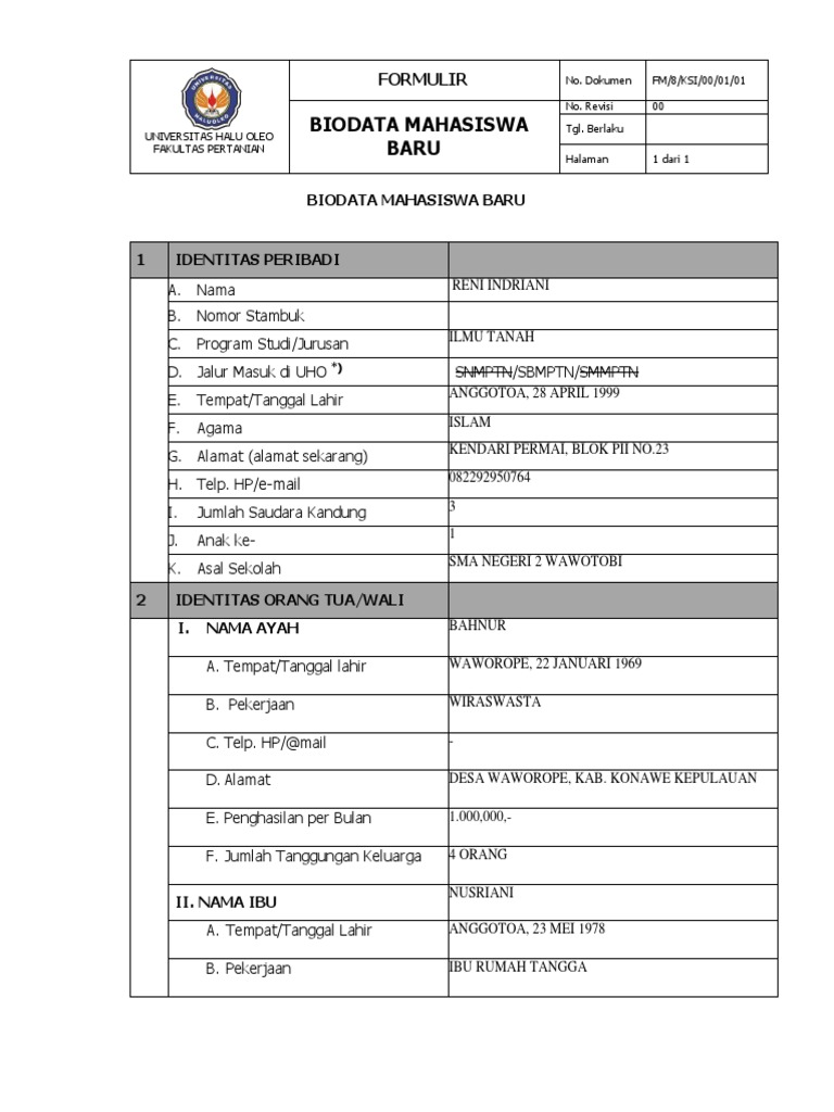 Formulir Biodata Mahasiswa Baru-8 | PDF