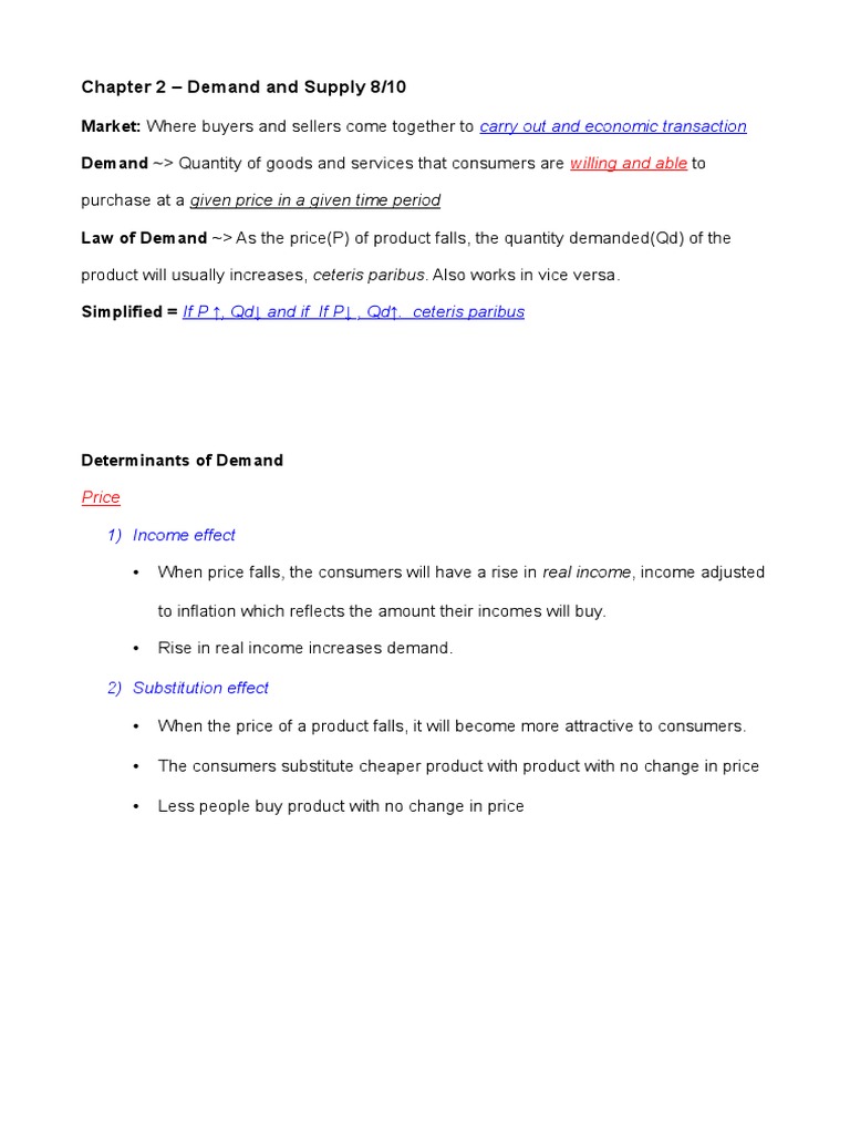 IBDP Economic HL Chapter 2 Notes | PDF | Demand Curve | Supply (Economics)