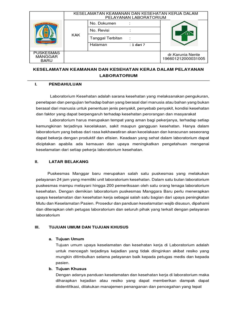KAK K3 Lab | PDF | Kesehatan Holistik