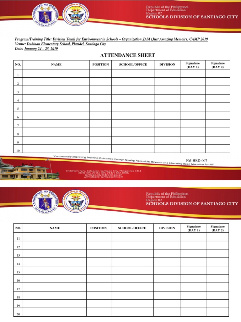 FM HRD 007 Attendance Sheet 1 | PDF