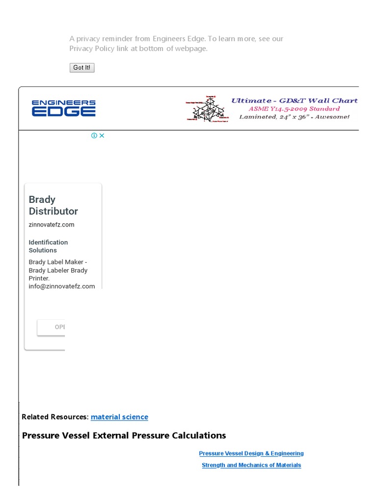 Pressure Vessel External Pressure Calculations - Engineers Edge | PDF ...