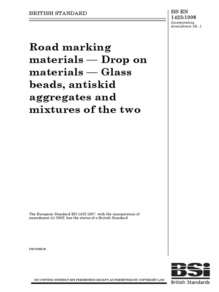 BS EN 1423-98 Road Marking Materials PDF | PDF | Glasses | European Union