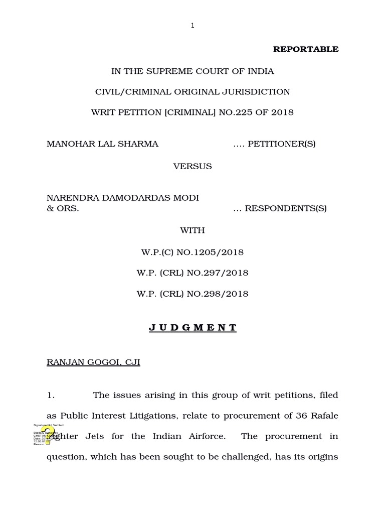 Supreme Court Judgement On Rafale Deal | PDF | Government | Social ...