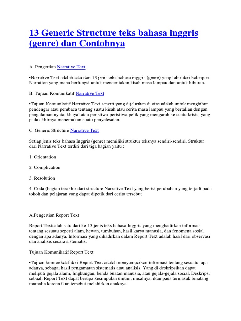 13 Generic Structure Teks Bahasa Inggris | PDF | Karier & Perkembangan
