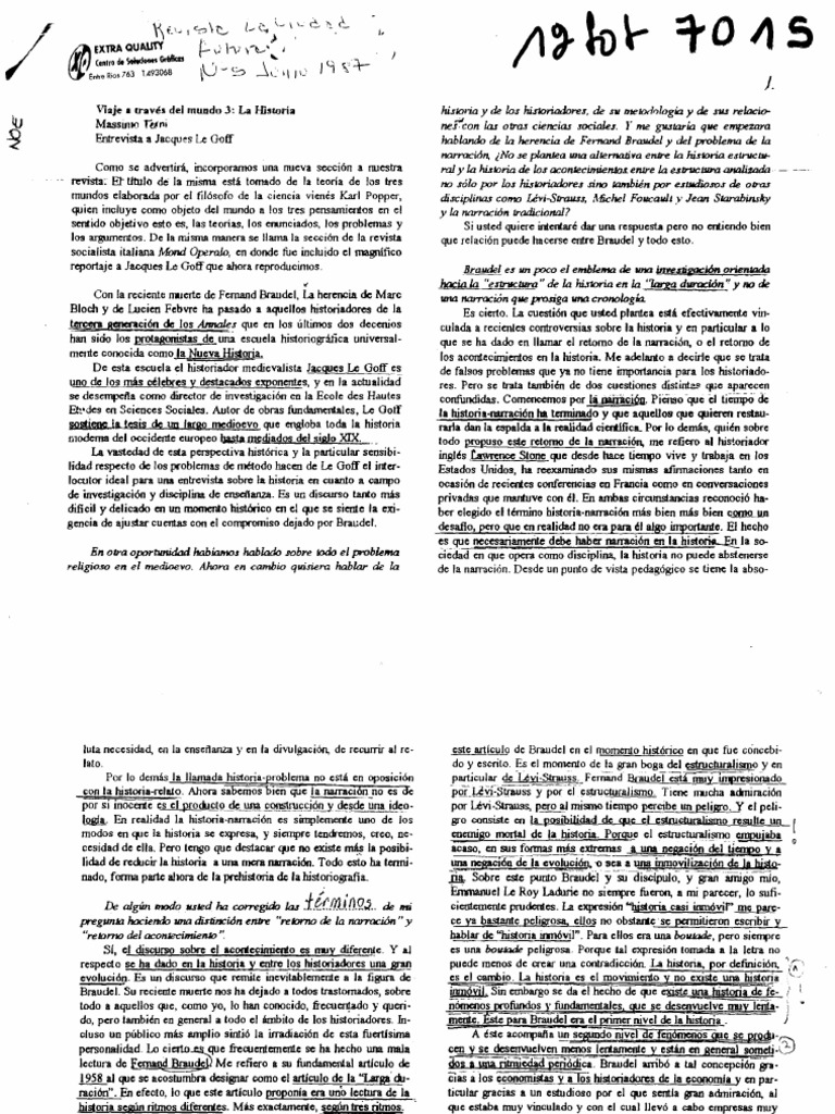 TERNI, Massimo - Entrevista A Jacques Le Goff, en VIAJES A TRAVES DEL ...