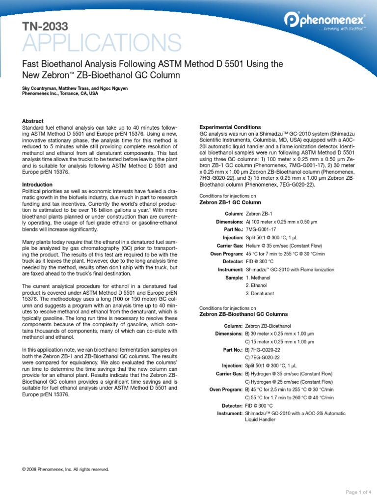 Fast Bioethanol Analysis Following ASTM Method D 5501 | PDF | Gas ...