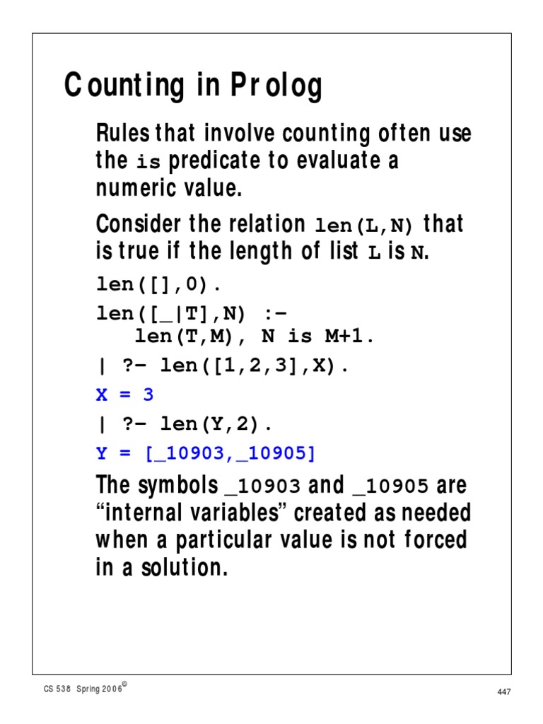 Counting in Prolog: CS 538 Spring 2006 | PDF | Theoretical Computer Science | Software Engineering