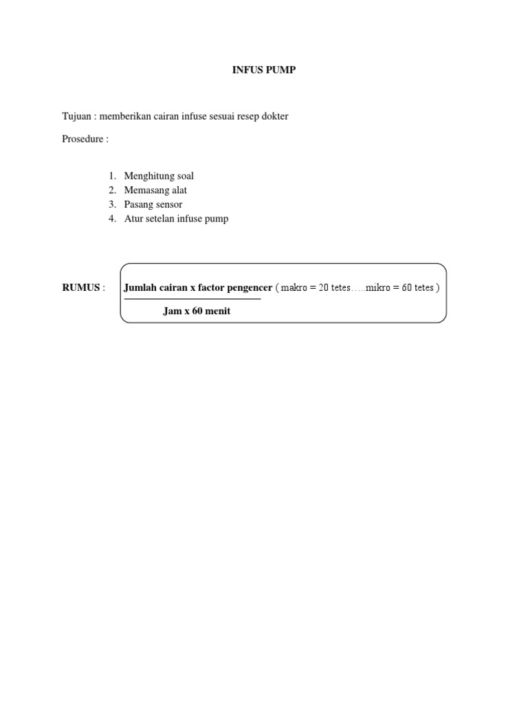 Tujuan: Memberikan Cairan Infuse Sesuai Resep Dokter Prosedure | PDF