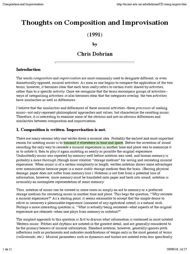 Composition and Improvisation | PDF | Composers | Improvisation