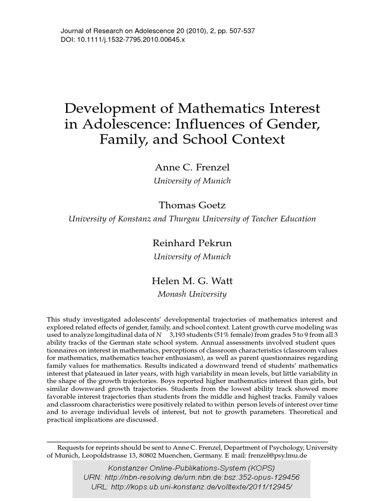 Frenzel Et Al. (2013) Mathematics - Interest - Development | PDF ...