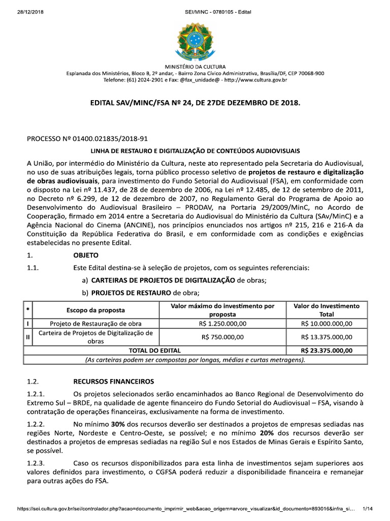 Edital MINC Restauro Audiovisual | PDF | Teaching Methods & Materials | Computers
