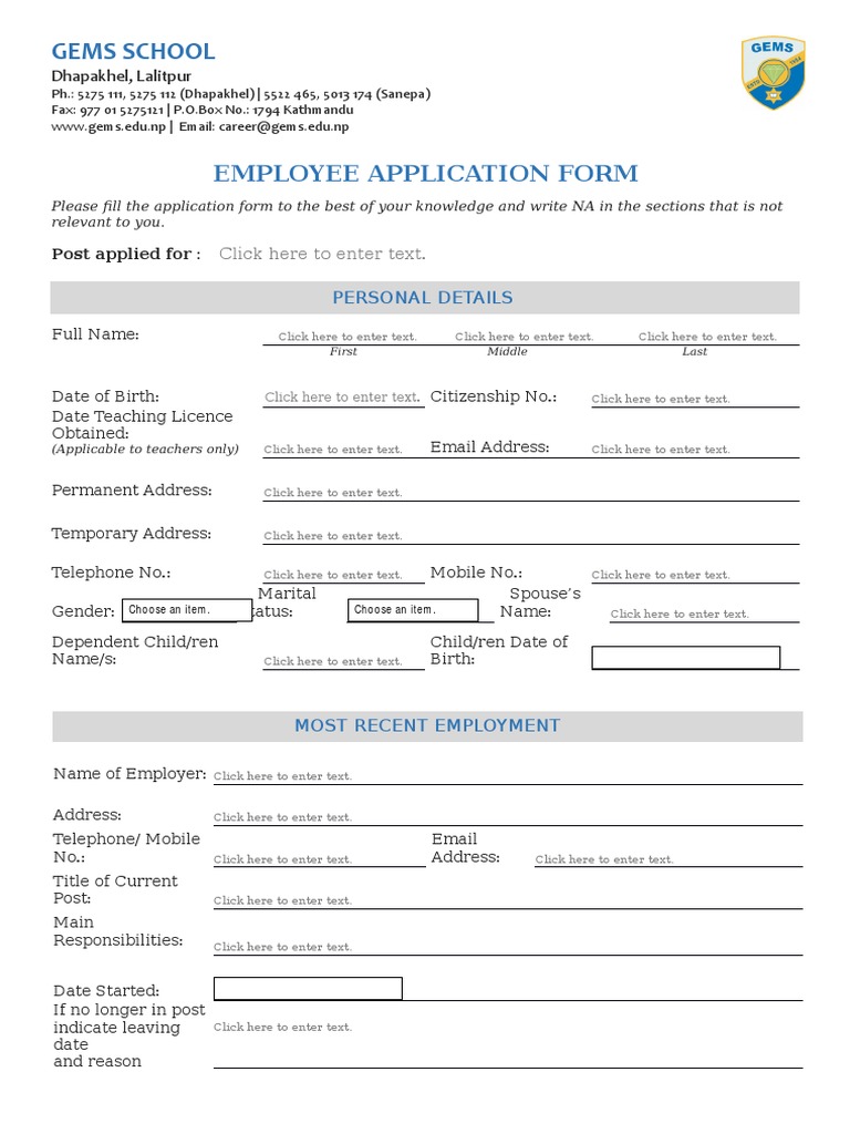 Employee Application Form GEMS | PDF | Criminal Record | Social ...
