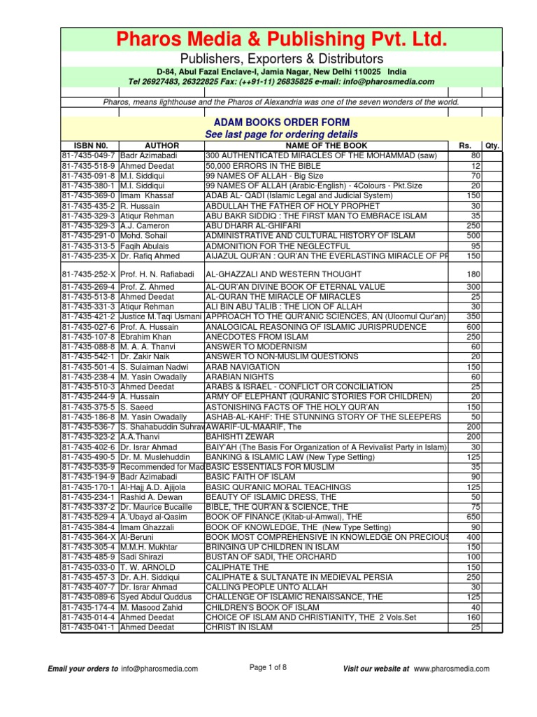 Islamic Books Order Form | PDF