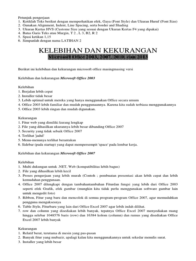 Kelebihan Dan Kekurangan Microsoft Office Lat 2 | PDF