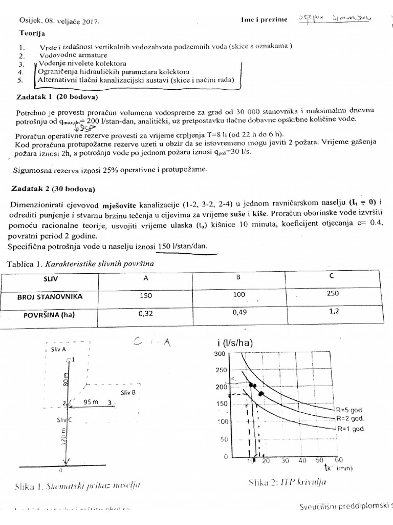Opskrba Vodom I Odvodnja 1 - Riješeni Zadaci | PDF