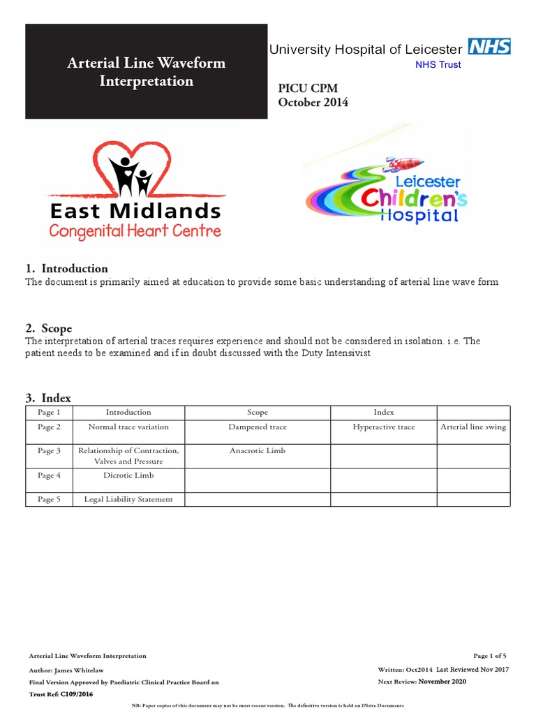 Arterial Line Waveform Interpretation UHL Childrens Intensive Care ...