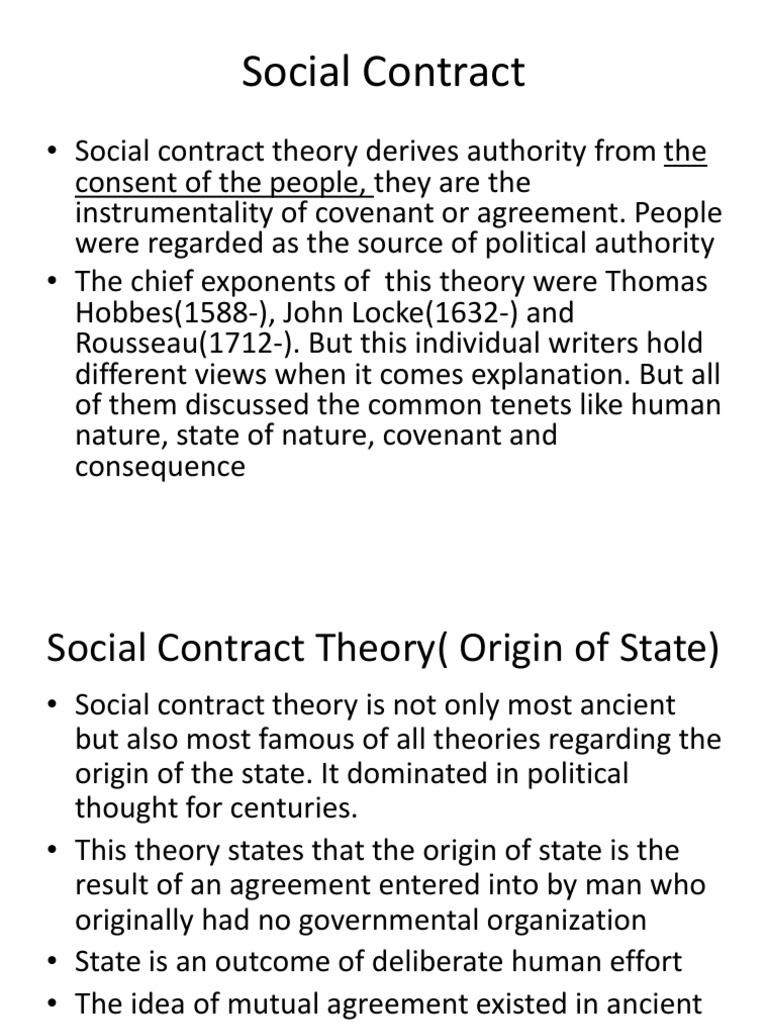 Social Contract Theory Origin of State | PDF | Social Contract ...