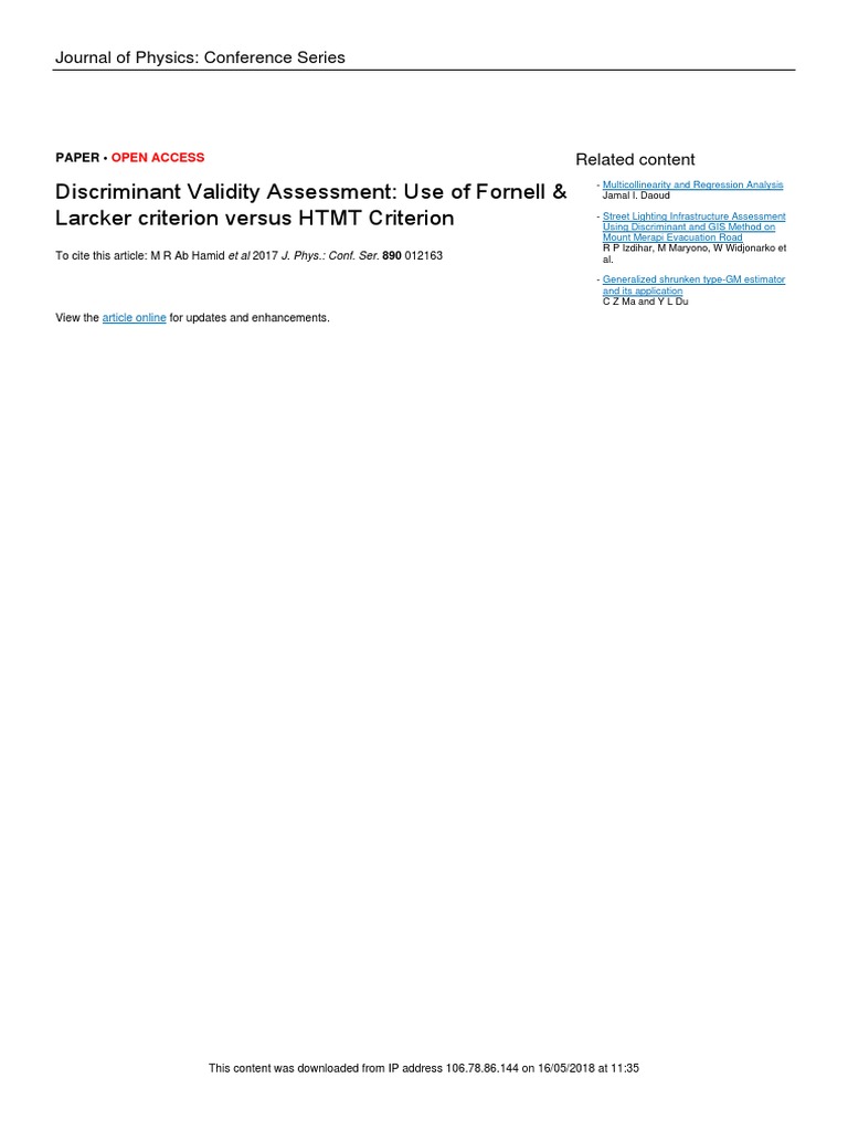 Discriminant Validity: Fornell vs. HTMT | PDF | Validity (Statistics ...