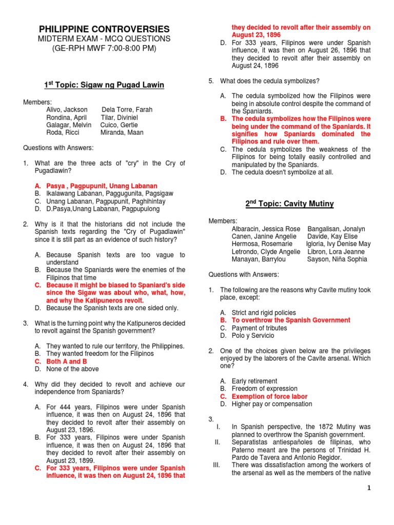 Philippine History Midterm Exam MCQs | PDF | Philippines