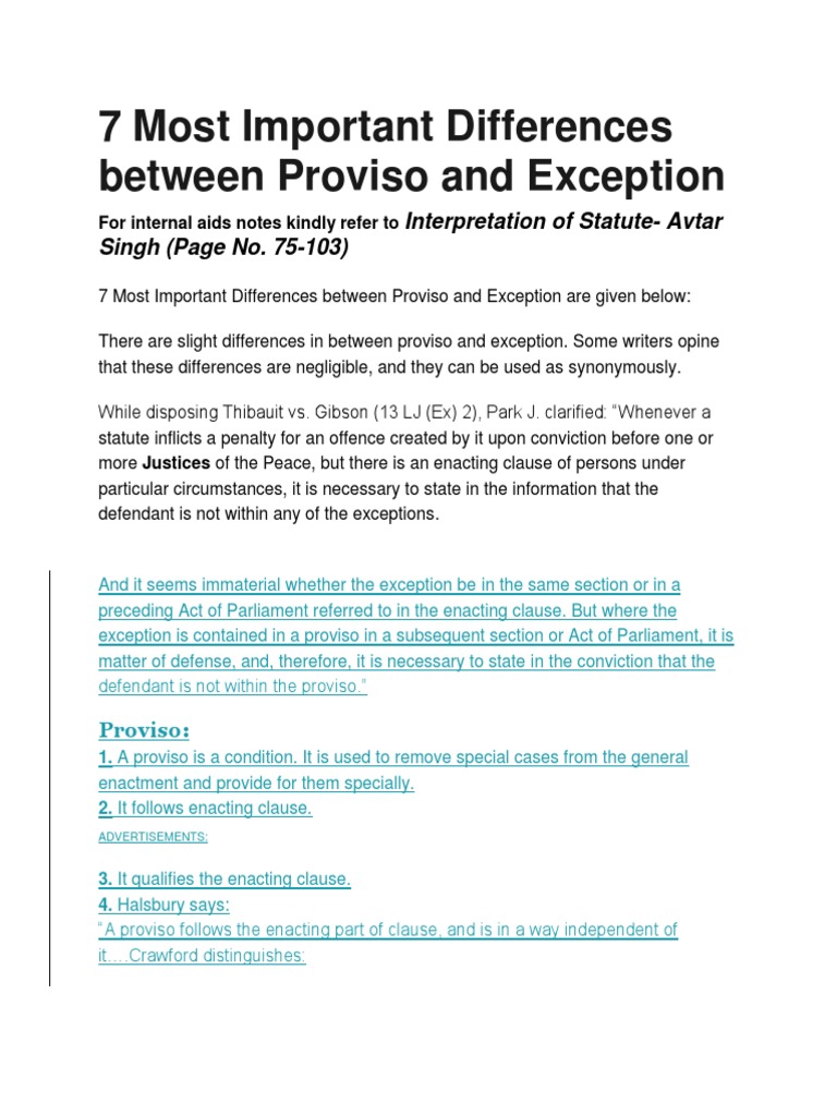 7 Most Important Differences Between Proviso and Exception | Public ...