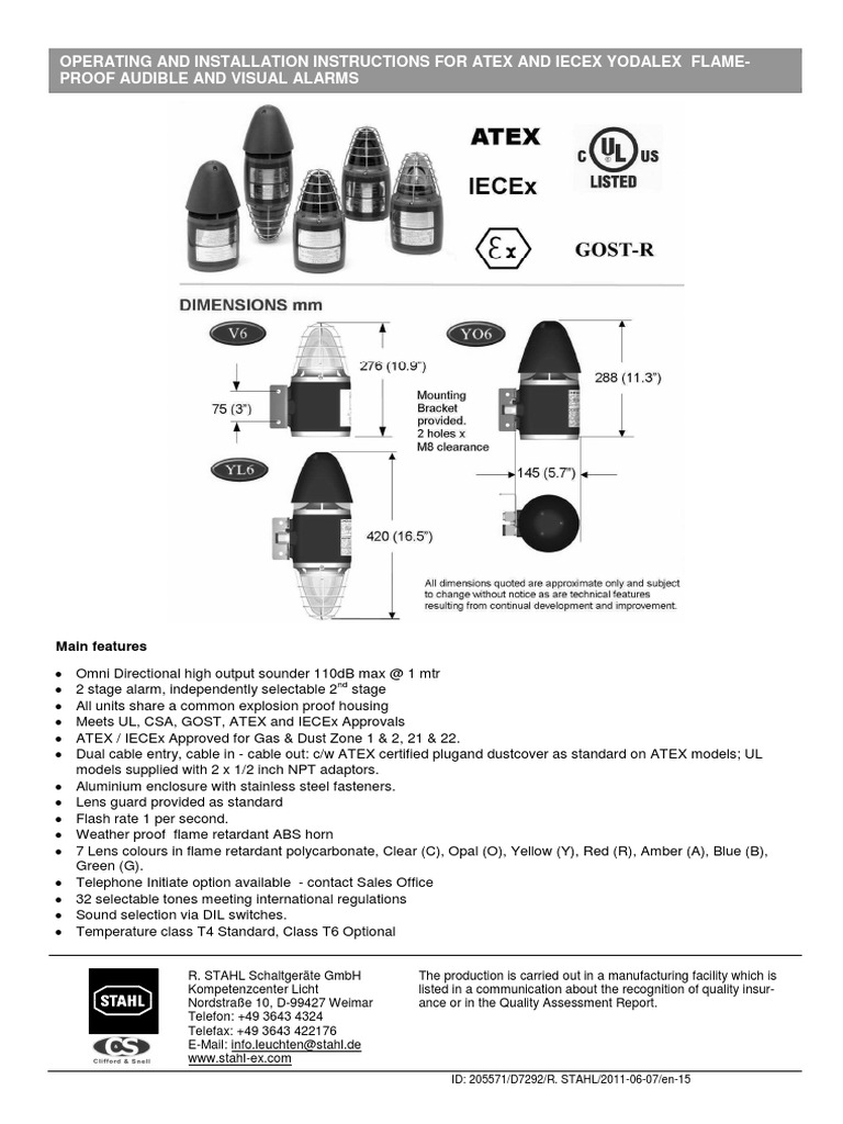 Operating and Installation Instructions For Atex and Iecex Yodalex ...