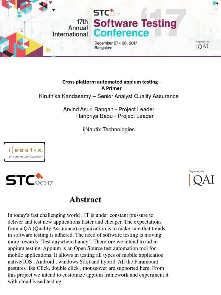 Stc 2017 Regional Round Ppt Cross Platform Automated Appium Testing A Primer Download Free Pdf