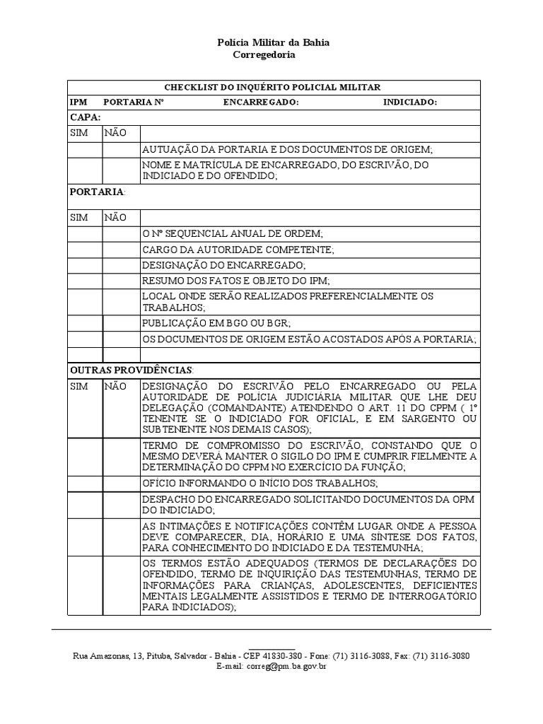 Checklist Do Ipm | PDF | Polícia | Lesão corporal (crime)