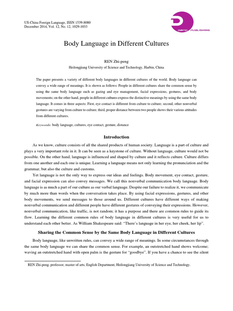 Body Language in Different Cultures | PDF | Body Language | Nonverbal ...