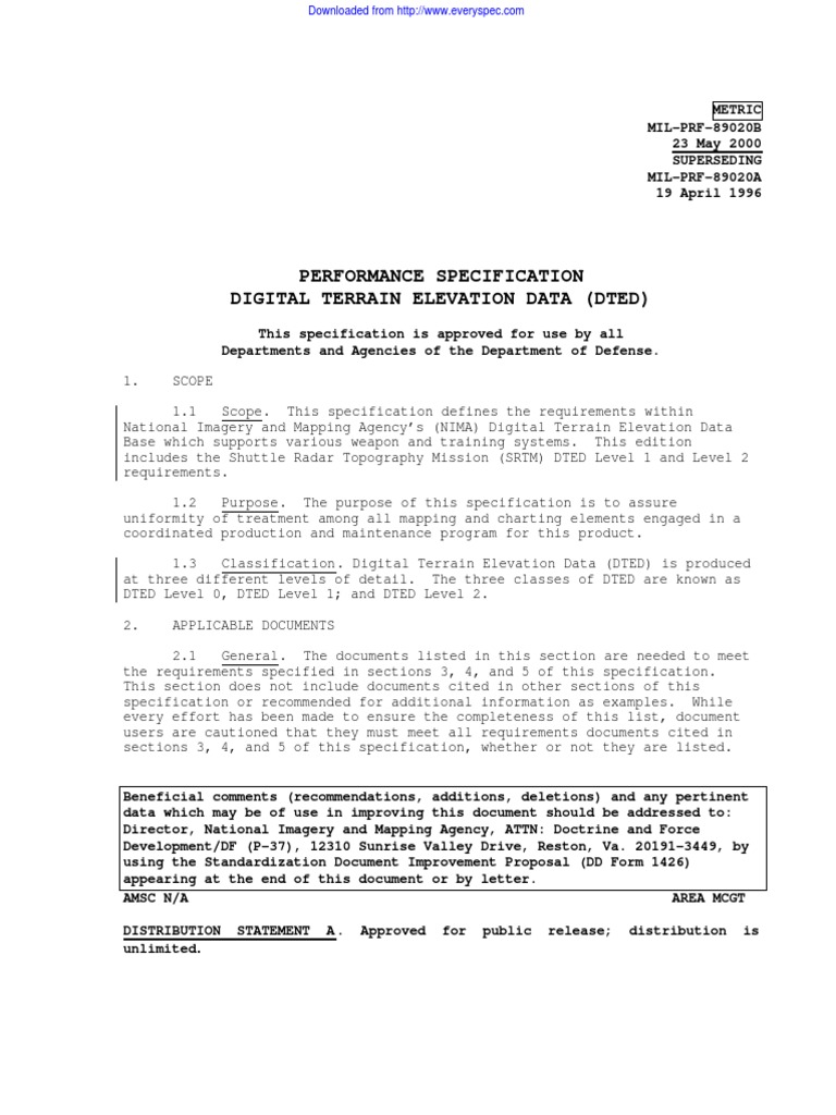 Performance Specification Digital Terrain Elevation Data (Dted ...