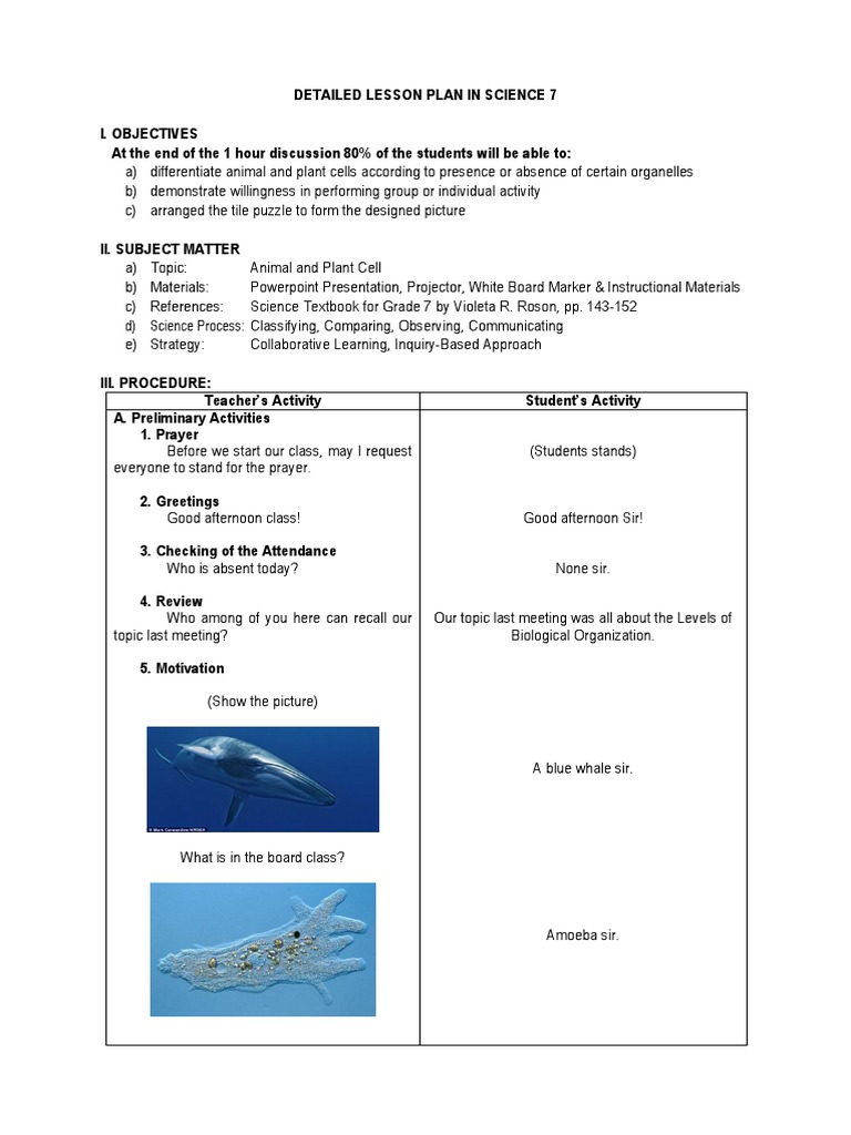 Detailed Lesson Plan in Science 7 | PDF | Eukaryotes | Cell (Biology)