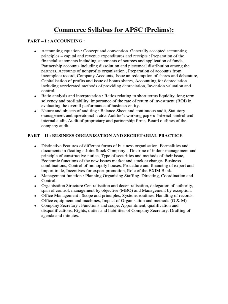 Commerce Syllabus For APSC (Prelims) :: Part - I: Accounting | PDF ...
