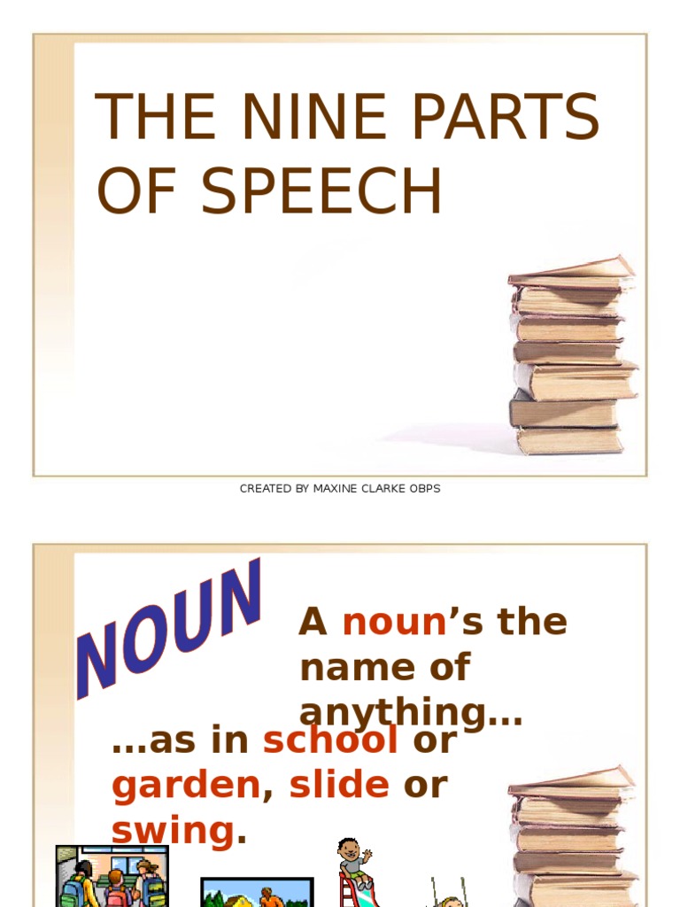 The Nine Parts of Speech: Created by Maxine Clarke Obps | PDF | Part Of ...