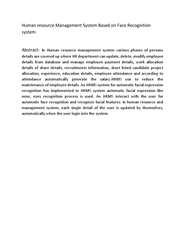Face Recognition HR Management System | PDF | Human Resource Management ...
