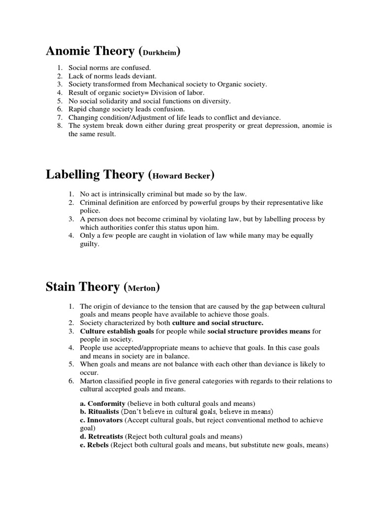 Anomie Theory - Short Notes | PDF | Deviance (Sociology) | Scientific ...