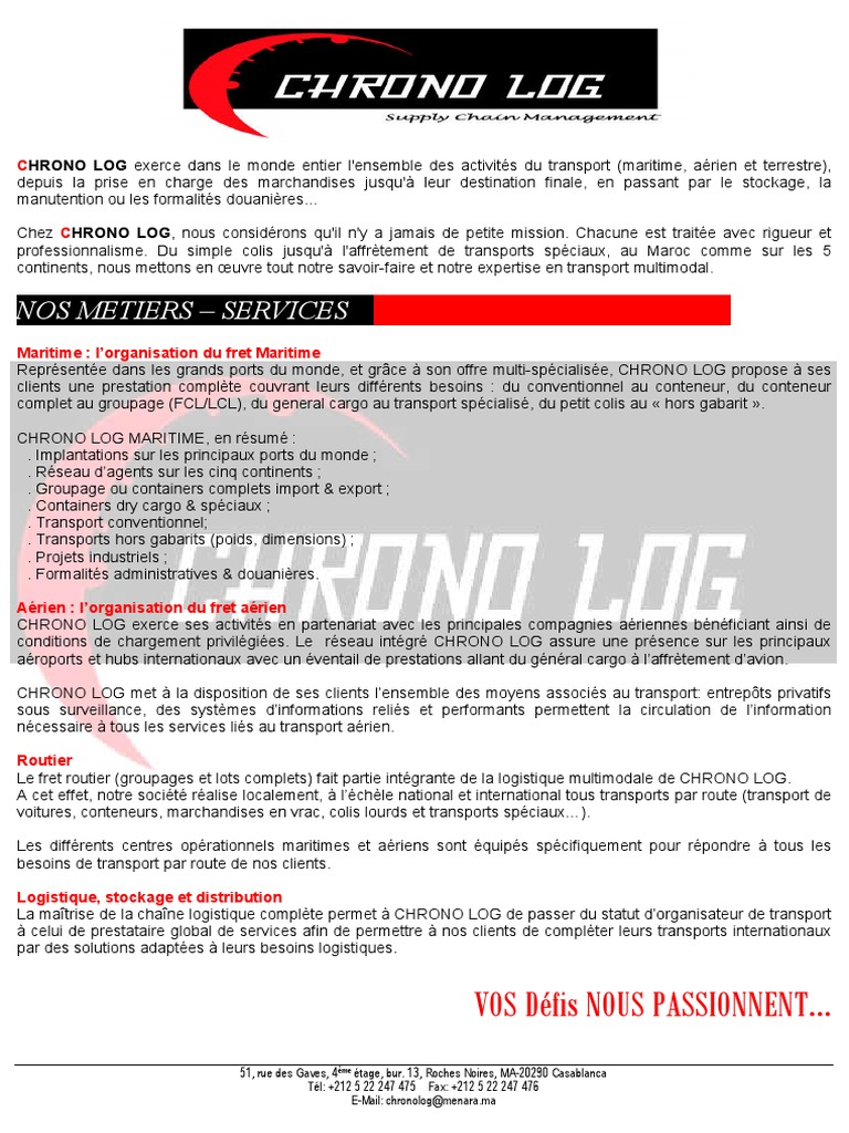 Chrono Log - Presentation | PDF | Transport | Logistique