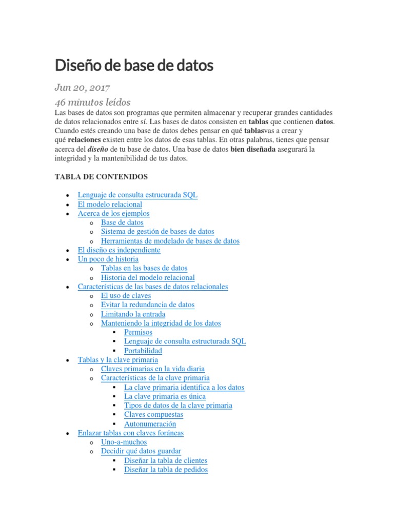 Diseño de Base de Datos Tutorial | PDF | SQL | Bases de datos