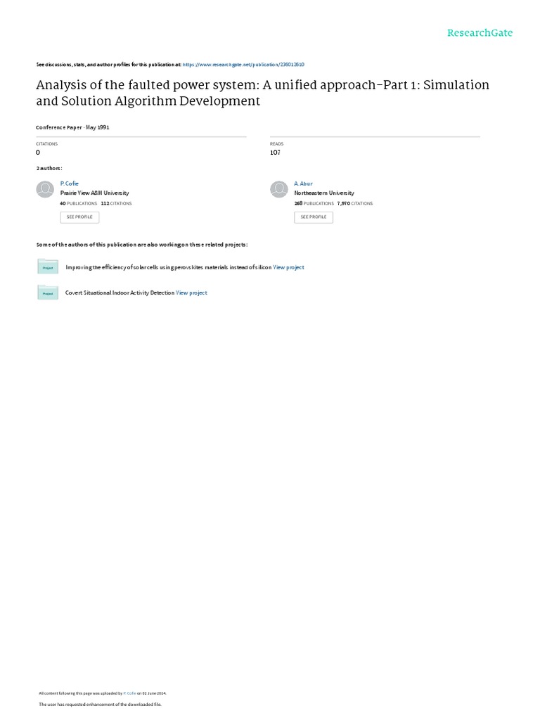 Analysis of The Faulted Power System: A Unified Approach-Part 1 ...