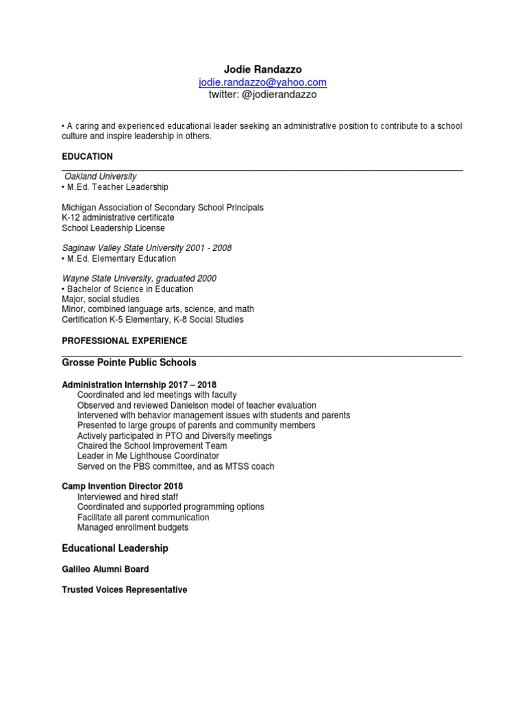 Jodie Randazzo Resume | PDF | Teachers | Leadership