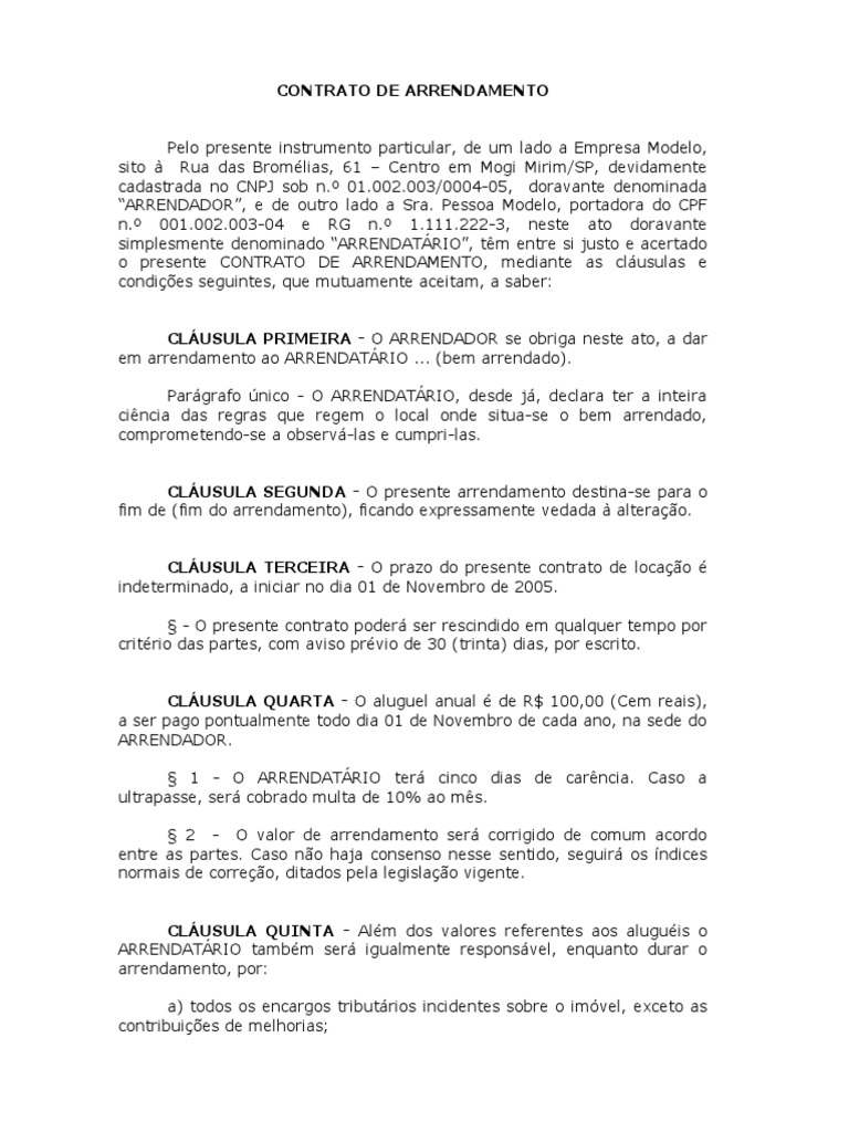 Contrato de Arrendamento | PDF | Leasing | Direito Comum