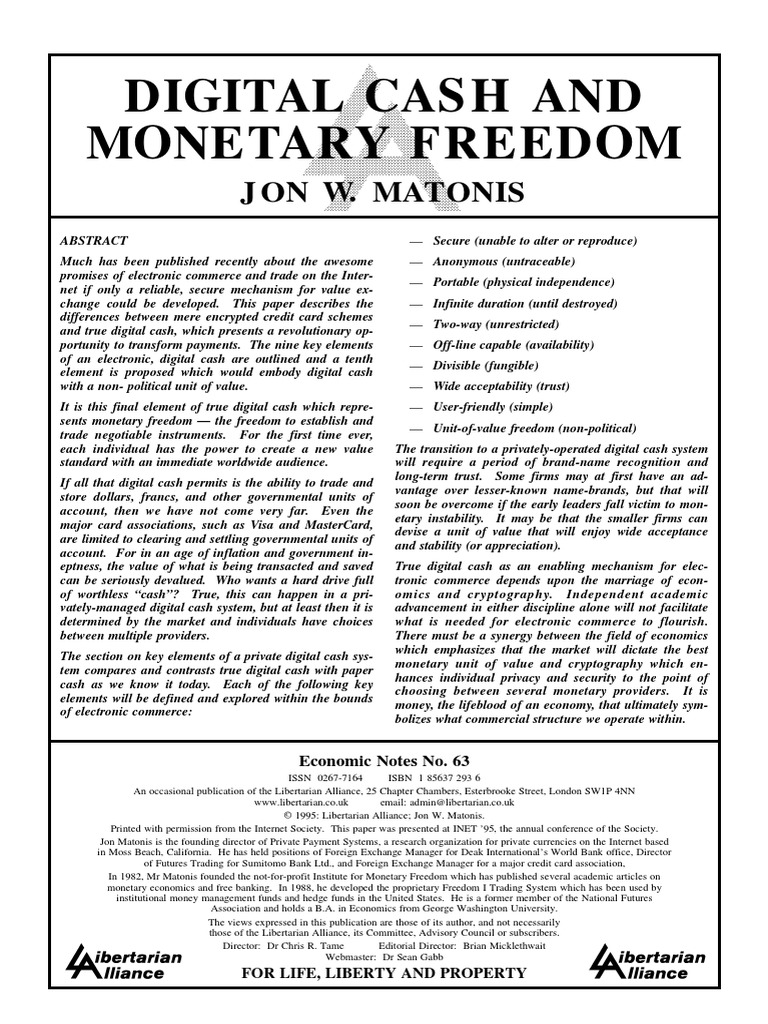 Digital Cash and Monetary Freedom - Jon Matonis | PDF | Money ...