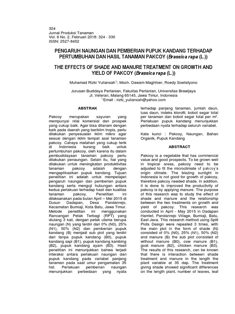 Pengaruh Naungan dan Pupuk Kandang pada Pakcoy | PDF