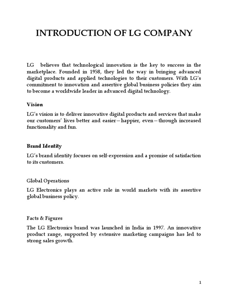Introduction of LG Company: Vision | PDF | Brand | Marketing