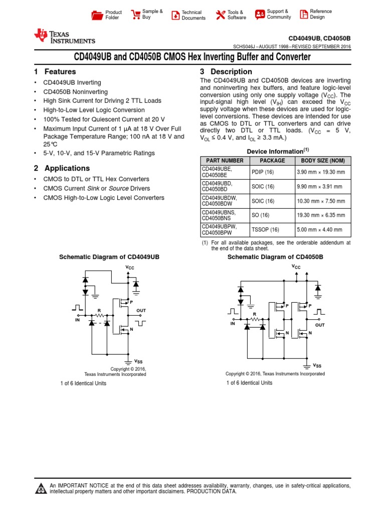 Datasheet cd4050b | PDF | Electrostatic Discharge | Cmos