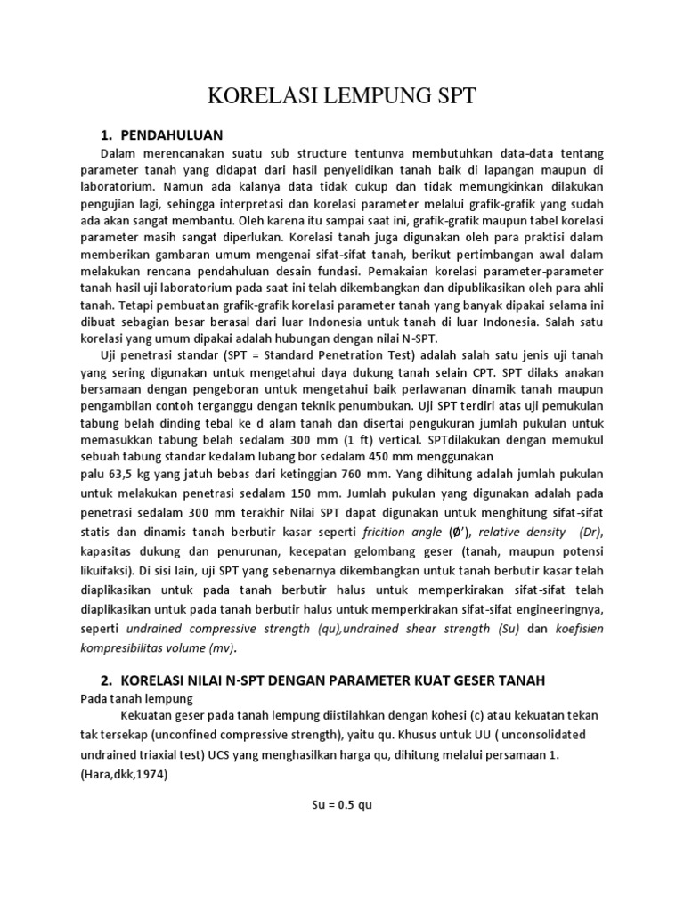 Korelasi N-SPT dan Kuat Geser Lempung | PDF | Sains & Matematika