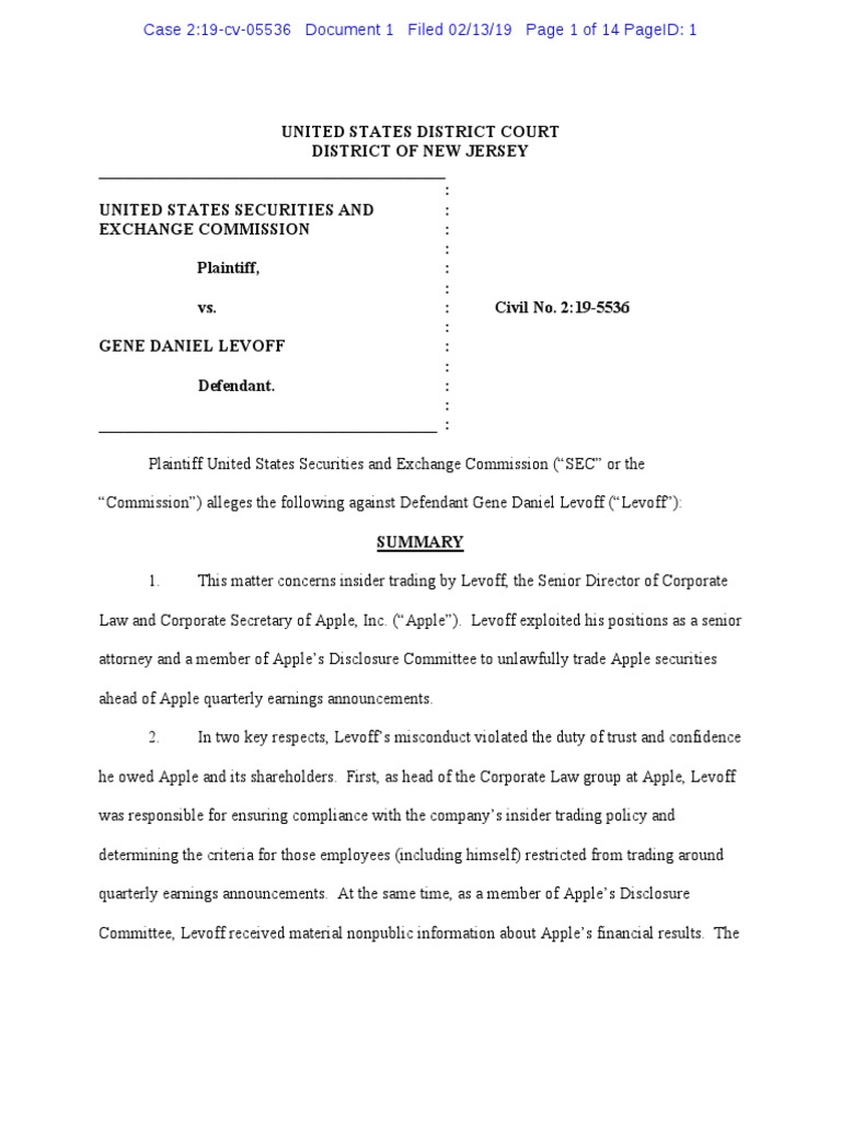 Apple Insider Trading Case: Gene Levoff | PDF | Insider Trading | Apple ...
