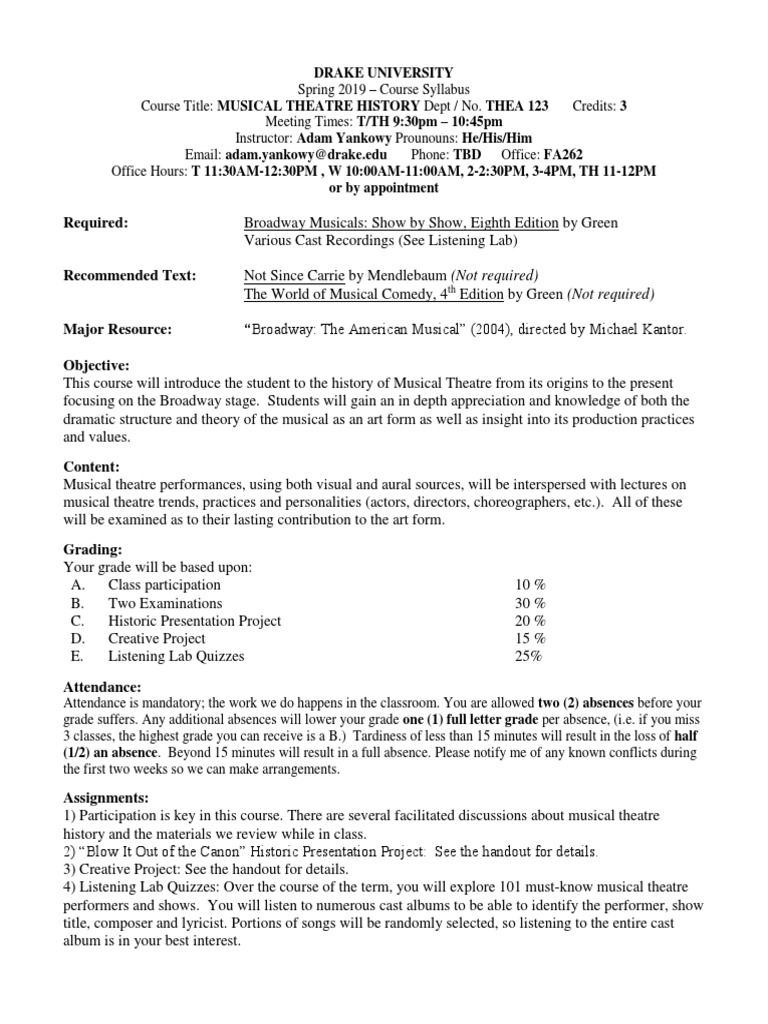 Drake - Musical Theatre History Syllabus 2019 | PDF | Title Ix ...