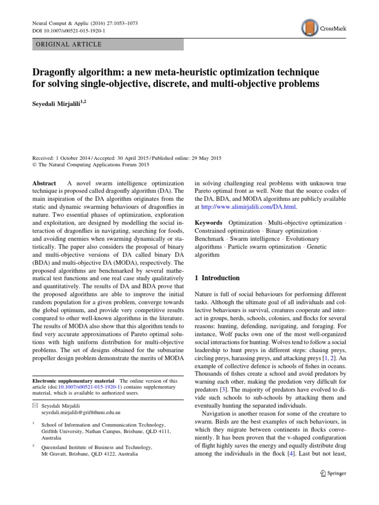 Dragonfly Algorithm for Optimization | PDF | Mathematical Optimization ...