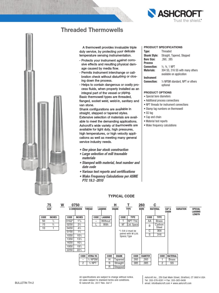 Datasheet Threaded Thermowell | PDF | Mechanical Engineering | Building ...