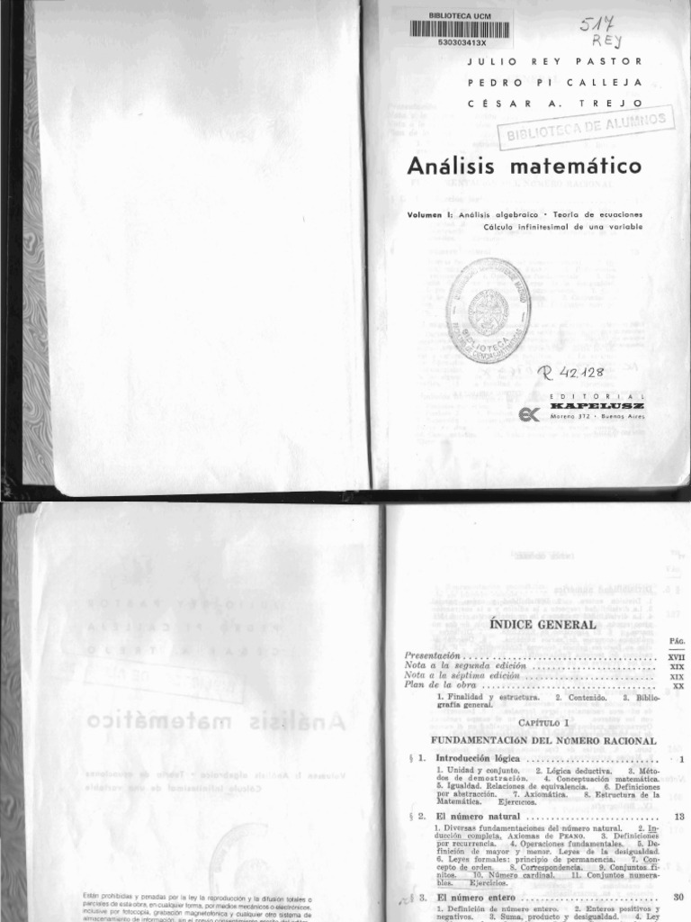 Matematicas - Rey Pastor, Julio - Análisis Matemático 1 | PDF | Campo ...